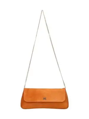 MASCARO Medium Leather Clutch With Chain Strap - Rust
