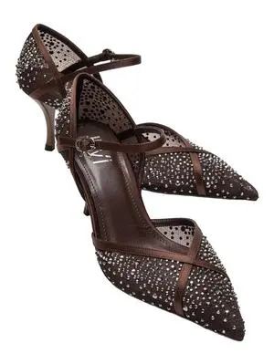 PROLOGUE SHOES Embellished Stiletto Pumps With Ankle Strap - Brown