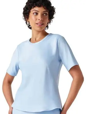 GHOST LONDON Ria Short Sleeve Satin Top - Light Blue