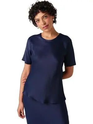 GHOST LONDON Ria Short Sleeve Satin Top - Navy