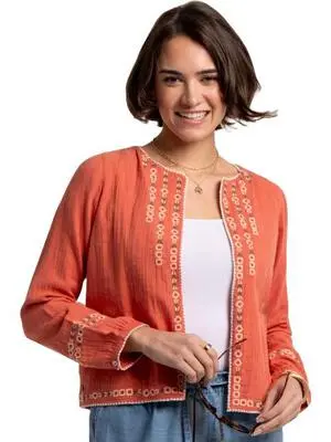 BRAKEBURN Leia Jacket With Floral Embroidery - Coral