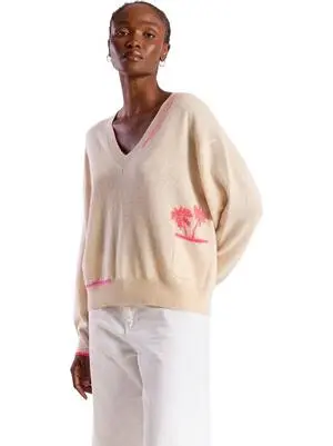 BRODIE CASHMERE V-neck Sweater With Embroidered Palm Pocket - Lace