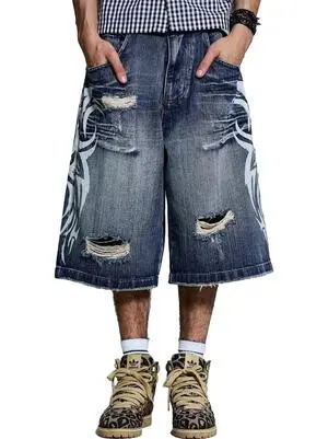 JADED LONDON Blade Colossus Crop Wide Leg Denim Shorts - Blue