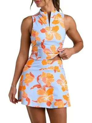La Blanca Outline Floral Half Zip Performance Tank - Drift