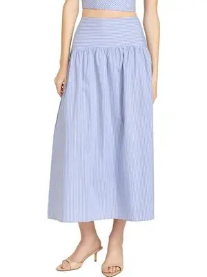 WAYF X Hannah Lovey Porter Georgia Directional Stripe Cotton Blend Midi Skirt - Blue