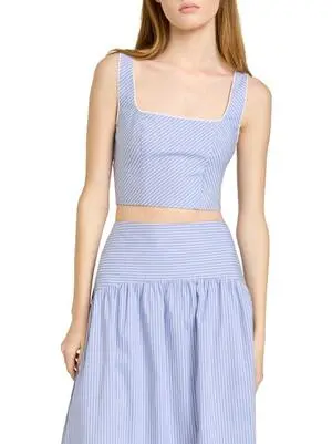WAYF X Hannah Lovey Porter Georgia Directional Stripe Cotton Blend Crop Top - Blue