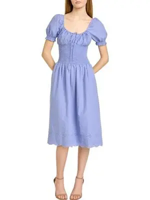WAYF Hannah Lovey Porter Dahlia Eyelet Detail Cotton Dress - Chambray
