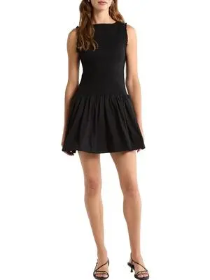WAYF Esme Smocked Poplin Minidress - Black
