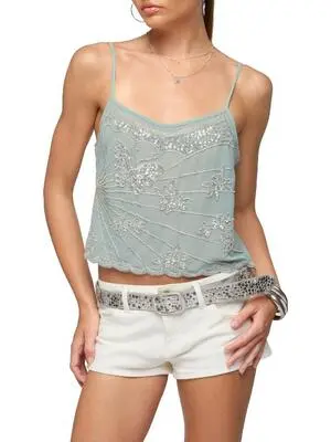 EDIKTED Beaded Sequin Chiffon Camisole - Sage