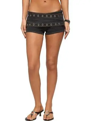 EDIKTED Gabrielle Low Rise Grommet Denim Shorts - Black