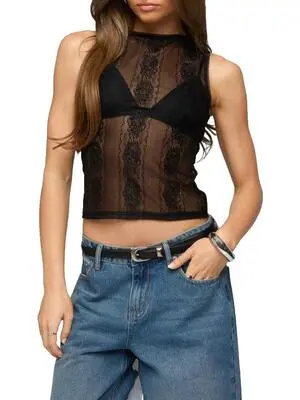 EDIKTED Sheer Lace Tank Top - Black