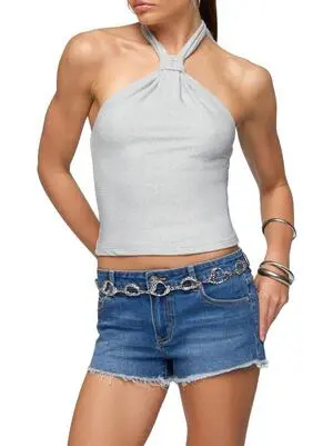 EDIKTED Katalya Glitter Halter Top - Silver