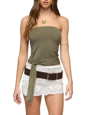 EDIKTED Gilly Strapless Tie Waist Top - Olive