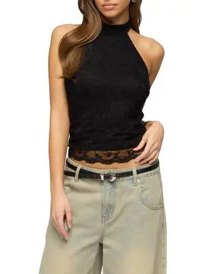 EDIKTED Perrie Lace Halter Top - Black