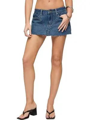 EDIKTED Get Stitched Low Rise Denim Miniskort - Blue-washed