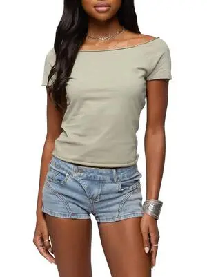 EDIKTED Kamalah Cotton Boatneck Tee - Sage