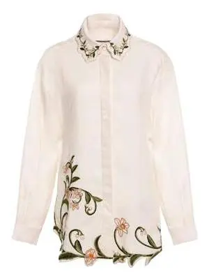 Agua Bendita Cecilia Valle Embroidered Linen Shirt - Multicolor