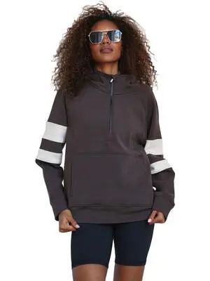 GLYDER GLYDER Cottontech Scuba Knit 1/4 Zip Jacket Java/oatmilk Stripes