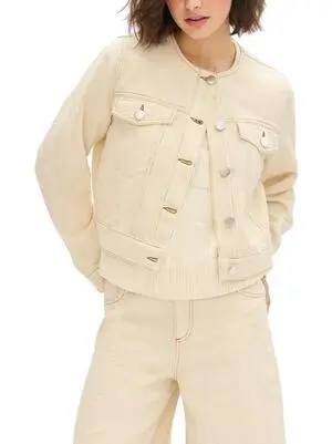 ALIGNE Diana Organic Cotton Collarless Denim Jacket - Ecru