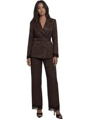 AKALIA The Maison Jacquard Belted Blazer - Chocolate