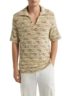 KROST Marled Knit Cotton Blend Polo - Beige Multi