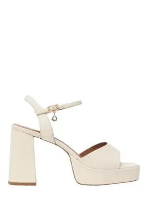 Maje Leather Platform Sandals With Ankle Strap And Buckle - Ecru