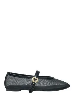Maje Mesh Mary Jane Ballet Flats With Gold Buckle - Black