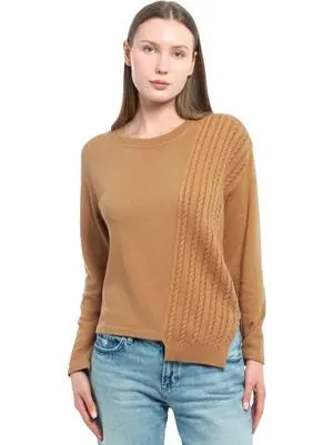 Wilt Round Neck Sweatshirt With Textured Panel - Medium Brown