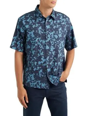 Theory Weekend Short Sleeve Seersucker Button-up Shirt - Baltic Multi