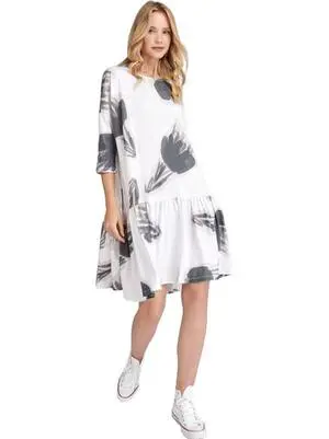 Alembika Feather Flounce Mini Dress - Cloud