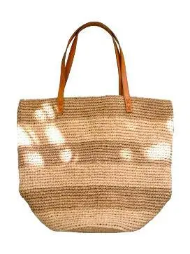Pink Haley Esther Striped Raffia Tote - White