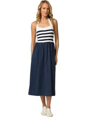 Central Park West Halterneck Striped Midi Dress - Navy