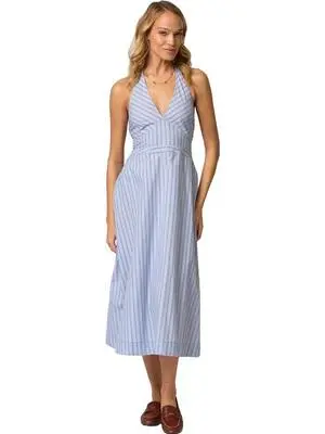 Central Park West Ora Poplin Stripe Halter Midi Dress - Blue