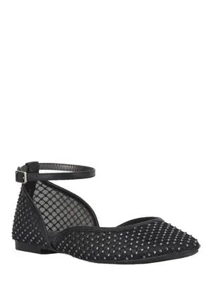 Jessica Simpson Laelli Ankle Strap Flat Embellished Mesh Ballerina - Black