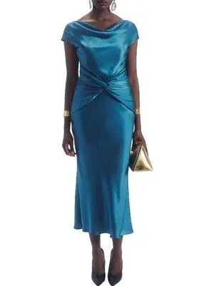 Amsale Cowl Twist Knot Gown - Ocean