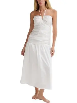 CRESCENT CRESCENT Shirred Halter Midi Dress In Tencel Blend