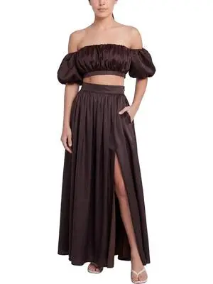 NUAJE NUAJE Isabelle Cotton Silk Gathered Maxi Skirt - Brown