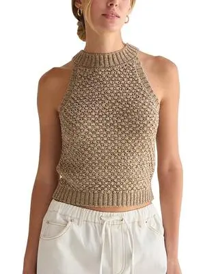 CRESCENT Basket Weave Halter Knit Top - Sand