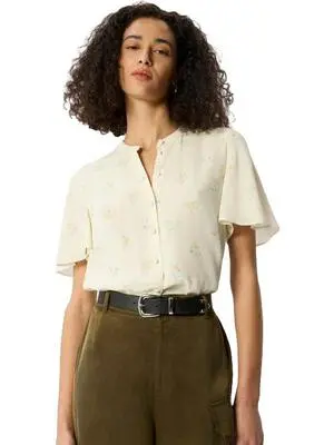 Whistles Floral Print Mandarin Collar Blouse - Ivory/multi