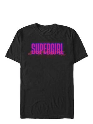 SUPERGIRL Cute Neon Logo Short Sleeve Graphic T-shirt - Black