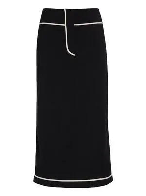 ASHLYN Kado Tropical Stretch Wool Midi Skirt - Black