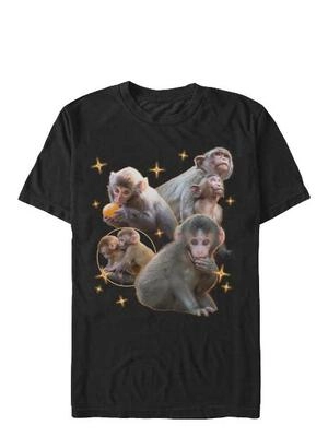 LOST GODS Macaque Punch Retro Collage Short Sleeve Graphic T-shirt - Black
