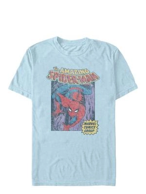 MARVEL: SPIDER-MAN Distressed Amazing Spider Short Sleeve Graphic T-shirt Light Blue