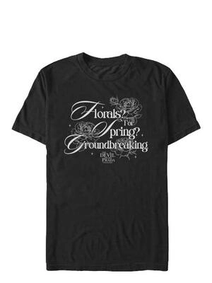 THE DEVIL WEARS PRADA Florals For Spring Groundbreaking Quote Short Sleeve Graphic T-shirt - Black