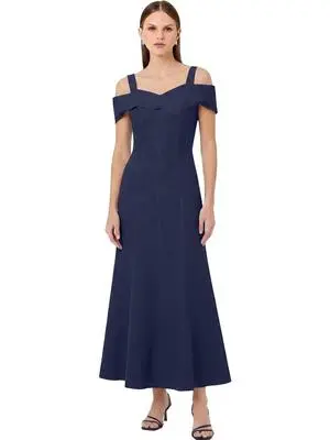 NICHOLAS Ivana Linen Off-shoulder Midi Dress - Midnight