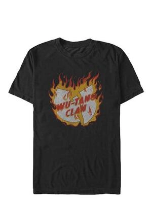 WU-TANG CLAN Distressed Logo On Fire Short Sleeve Graphic T-shirt - Black