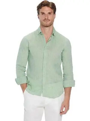 MOEVA Harry Linen Shirt With Spread Collar - Green