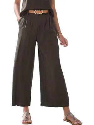 LASCANA Wide Leg Linen Pants - Olive