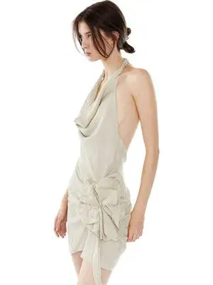 MOTHER OF ALL Mother Of All Patsy Mini Dress With Halter Neck And 3D Floral Detail