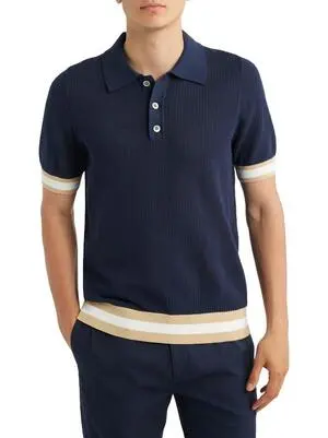 CHE Quinn Open Knit Polo Sweater - Navy